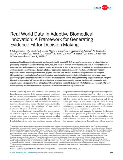 Pdf Real World Data In Adaptive Biomedical Innovation A Framework