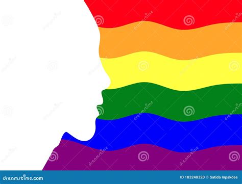 Human Face Outline In White On Horizontal Curve Rainbow Flag Sexual Identity Background The