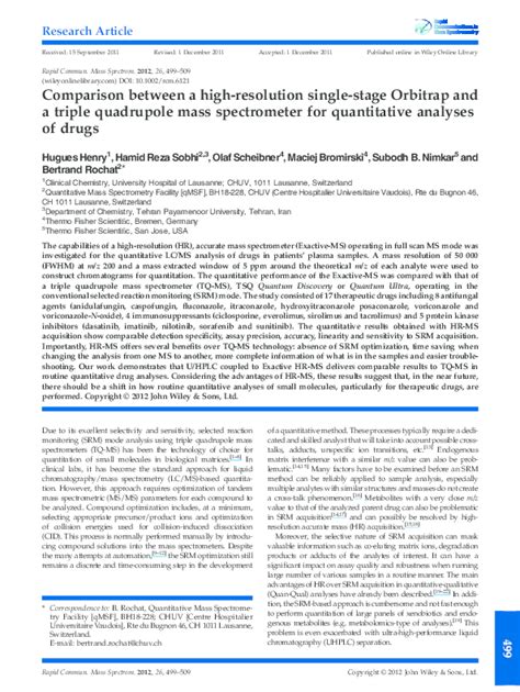 Pdf Comparison Between A High Resolution Single Stage Orbitrap And A Triple Quadrupole Mass