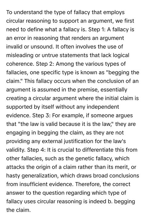 Solved Need Answer Fast Which Type Of Fallacy Uses Circular Reasoning To Support An Argument