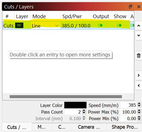 My Version Of Lightburn Only Have Cut Settings Line Fill Fill Line And Offset Fill