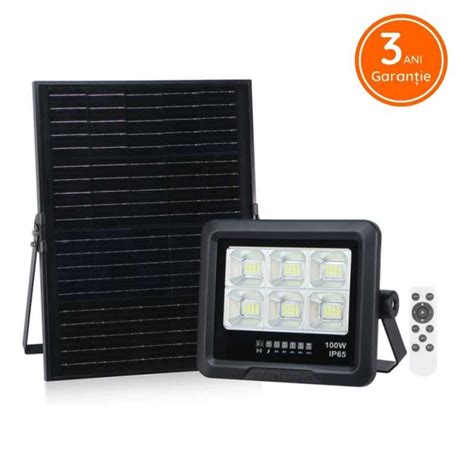 Lampa Led 100w Cu Panou Solar Monocristaline 6500k Si Telecomanda