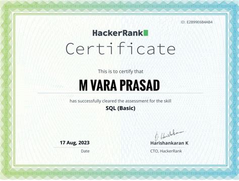 Vara Prasad On Linkedin Hackerrankcertifed Sql