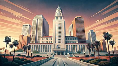 Detailed Outline Illustration Of Los Angeles City Hall A Downtown