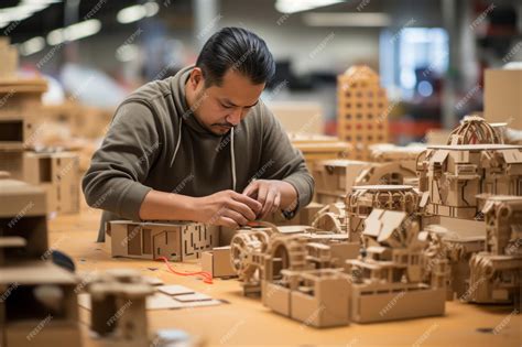 Premium Ai Image Worker Assembling Custom Printed Cardboard Box