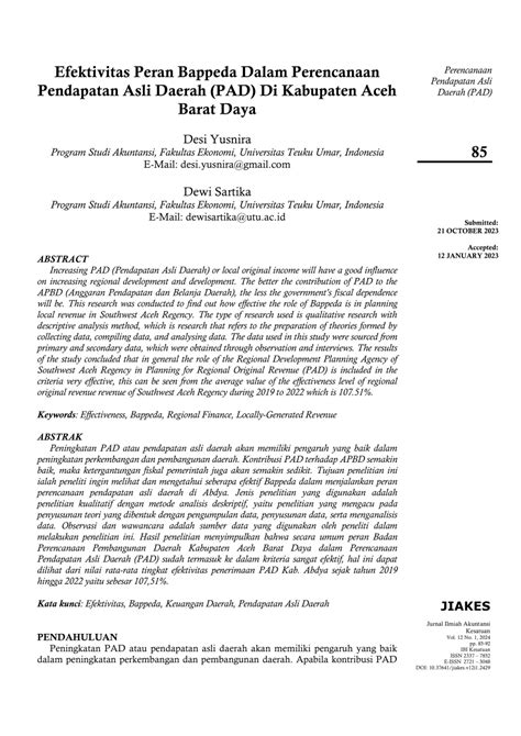 Pdf Efektivitas Peran Bappeda Dalam Perencanaan Pendapatan Asli Daerah Pad Di Kabupaten Aceh