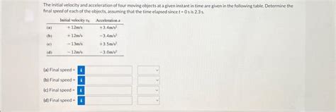 Solved The Initial Velocity And Acceleration Of Four Moving