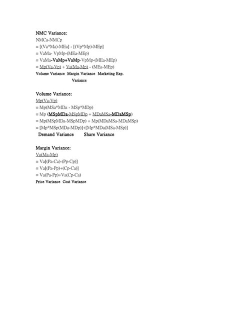 Variance Analysis Formula Pdf