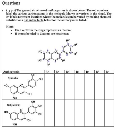 SOLVED: Questions 1. (14 pts) The general structure of anthocyanins is shown below. The red ...