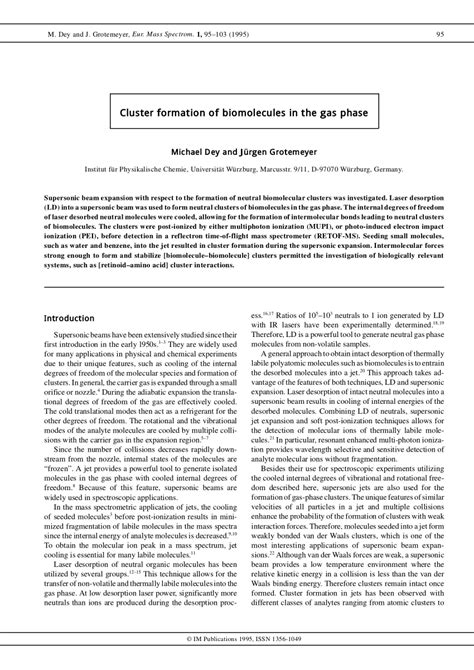 Pdf Cluster Formation Of Biomolecules In The Gas Phase