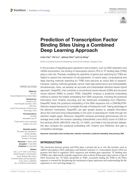 Pdf Prediction Of Transcription Factor Binding Sites Using A Combined