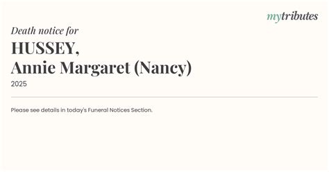 Hussey Annie Margaret Nancy Death Notices Melbourne My Tributes