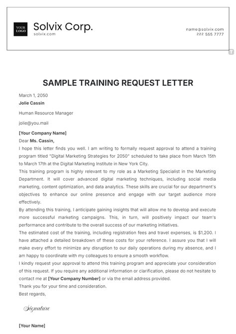Free Sample Training Request Letter Template To Edit Online