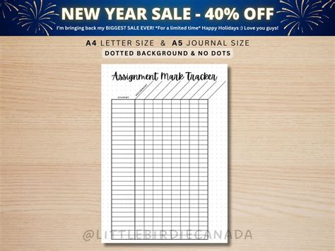 Assignment Mark Tracker Printable Teacher Planner Page Grade Tracker