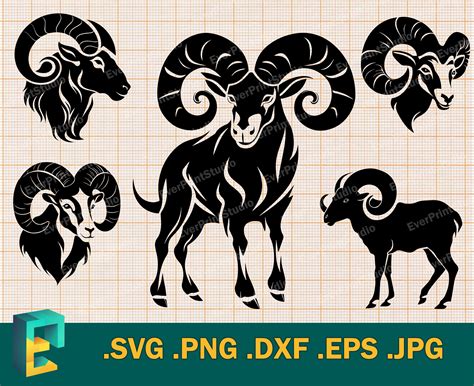 Ram Svg Cricut Silhouette Vector Artistic Ram Bundle Cut Etsy