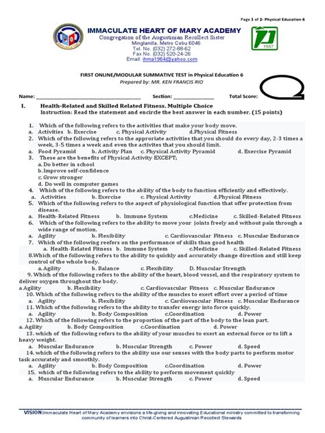 Grade 6 Pe Pdf Flexibility Anatomy Physical Fitness