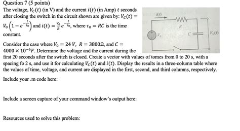 Solved Question 7 5 Points The Voltage Vct In V And