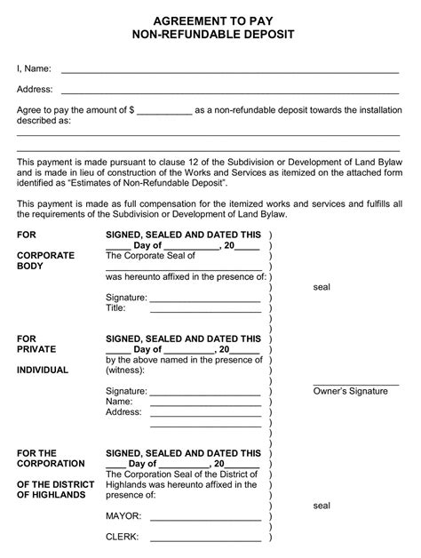 Simple Deposit Agreement Form