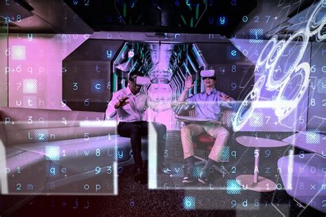 Premium Photo Interface Against Male Executives Using Virtual Reality Headset