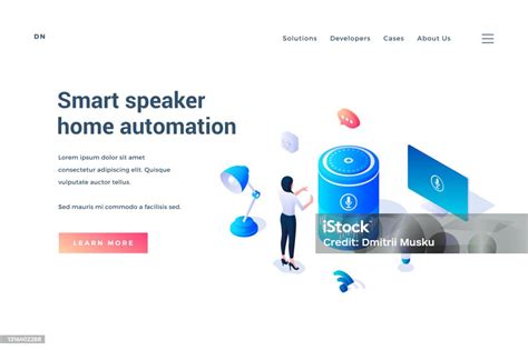 스마트 스피커 홈 오토메이션 음성 도우미 개념 등대 방문 페이지 템플릿 가상현실에 대한 스톡 벡터 아트 및 기타 이미지 가상현실 개념 녹음 장비 Istock