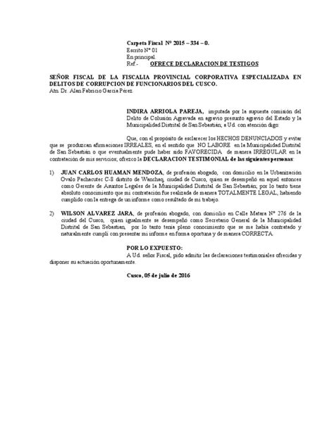 Escrito De Ofrecimiento De Testigos Pdf
