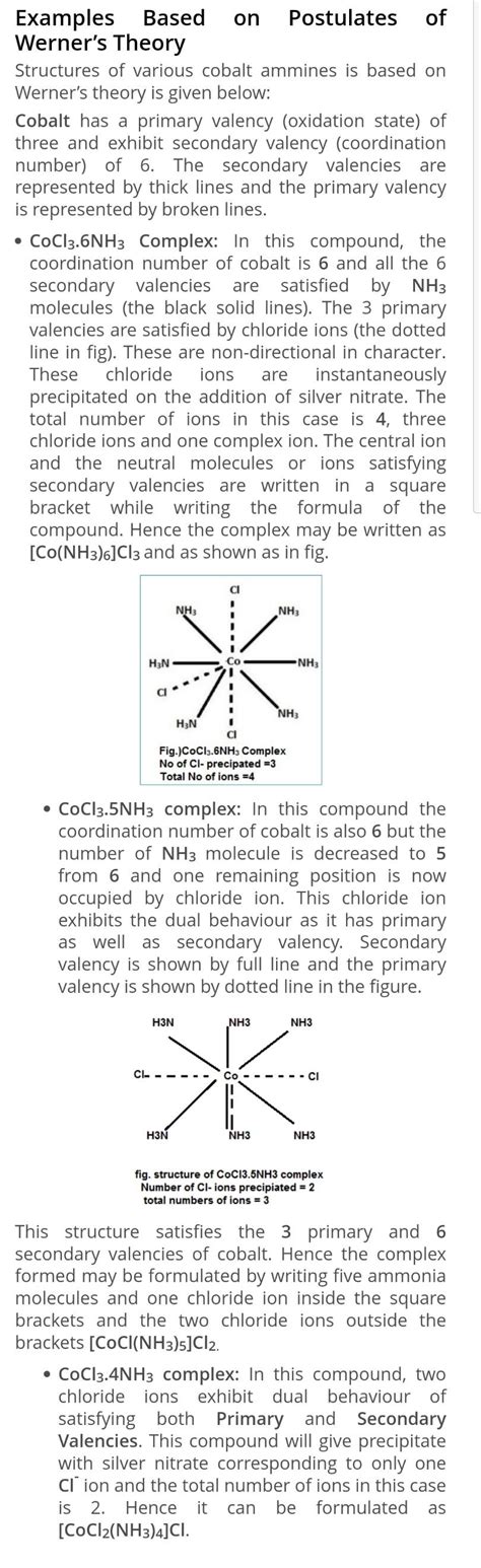 Chemistry How Did Warners Predict The Structure Of Six Coordinate Complexes On The