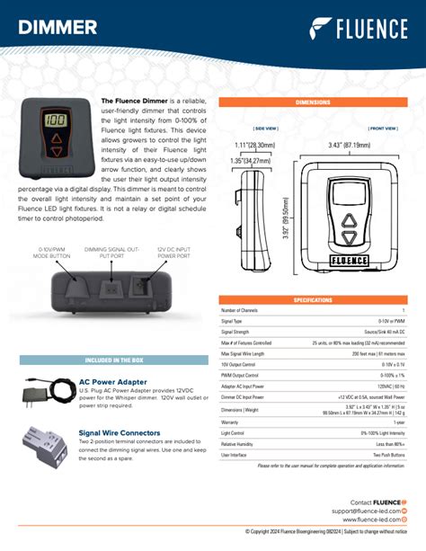 Fluence Dimmer Specsheet Control Capabilities And Data