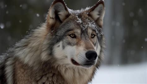 Premium Ai Image A Cute Gray Wolf In The Snowy Forest Looking At Camera Generated By