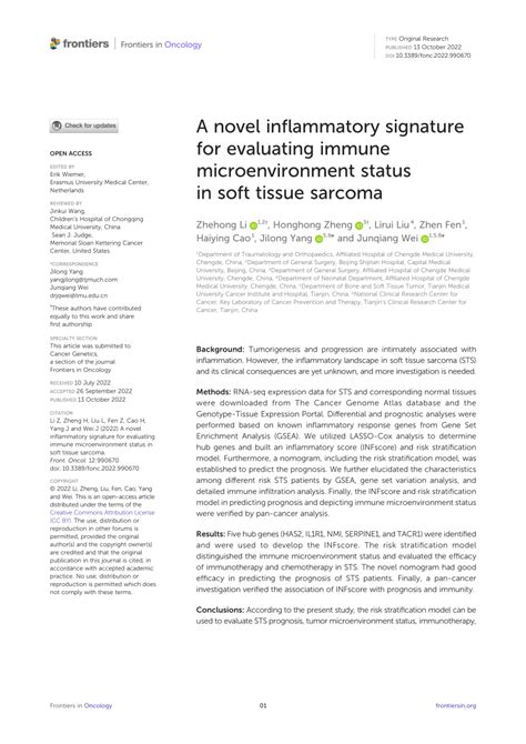 Pdf A Novel Inflammatory Signature For Evaluating Immune Microenvironment Status In Soft