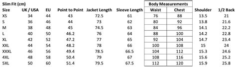 Blazer Measurement Chart