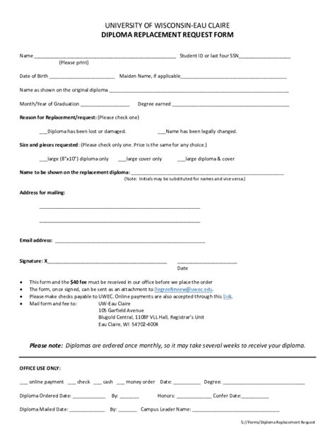 Fillable Online Diploma Replacement Request Form Fax Email Print