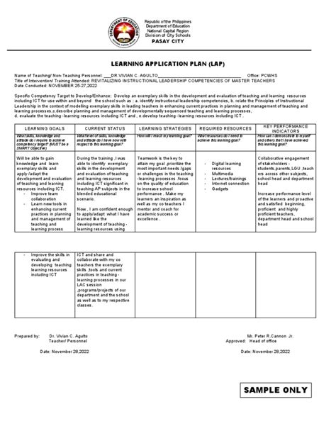 Learning Application Plan Lap Pasay City Pdf Teaching Method