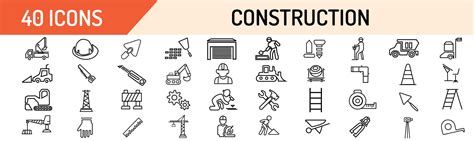 Construction Editable Stroke Outline Thin Line Web Icon Set Outline