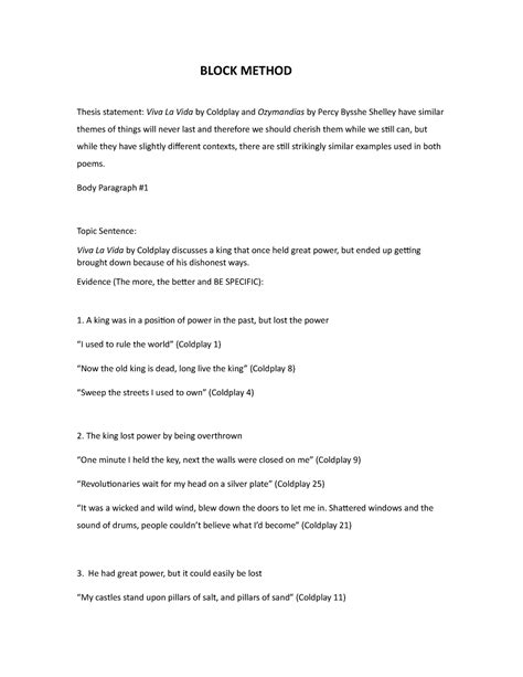 Assignment 11 The Essay Outline Block Method Thesis Statement Viva