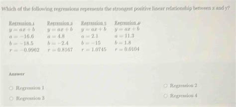 Solved Which Of The Following Regressions Represents The Strongest Positive Linear Relationship