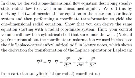 solved in class we derived a one dimensional flow equation