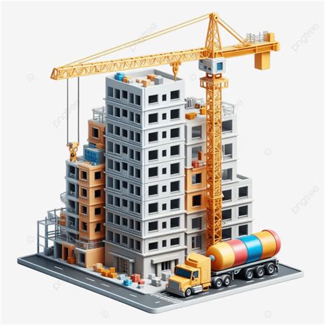 Edificio En Construcción Ilustración 3d Con Vigas Expuestas Y Trabajadores Png Dibujos Edificio