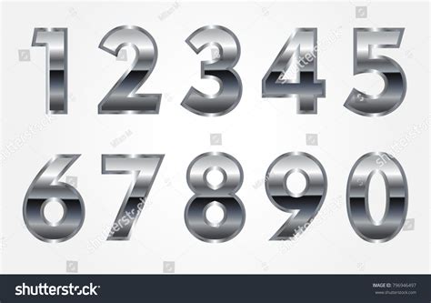 Set Metal Numbersvector Silver Numbers Stock Vector Royalty Free