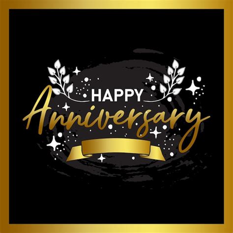 Feliz Celebración Del Aniversario Con Letras Doradas En Fondo Negro