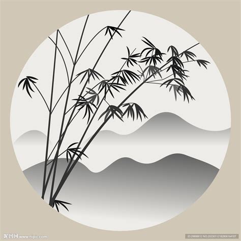 竹林国画水墨竹子意装饰圆形山水设计图绘画书法文化艺术设计图库昵图网