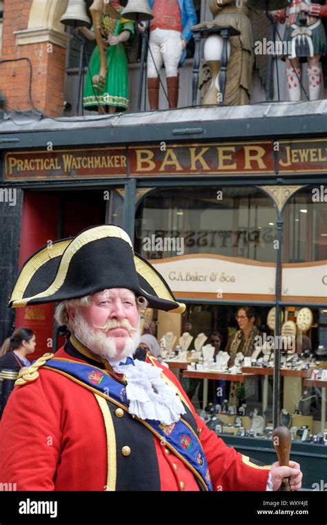 The Town Cryer Of Gloucester Mr Alan Myatt In Front Of Baker Jewelers
