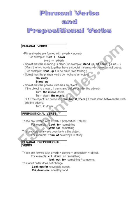 Phrasal Verbs And Prepositional Verbs Esl Worksheet By Almaire