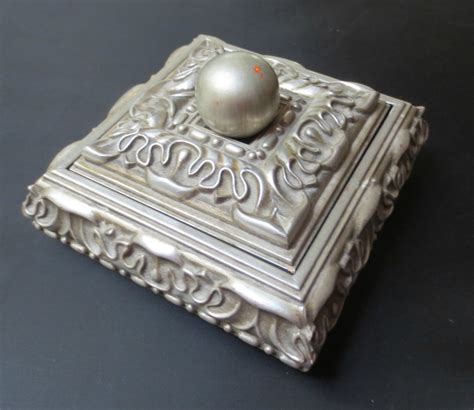Vintage Gilded Rococo Plaster Trinketjewelry Box Lined In Velvet