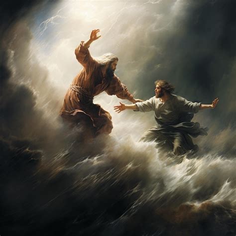 Premium Photo Jesus And A Woman In A Storm Of Water Generative Ai