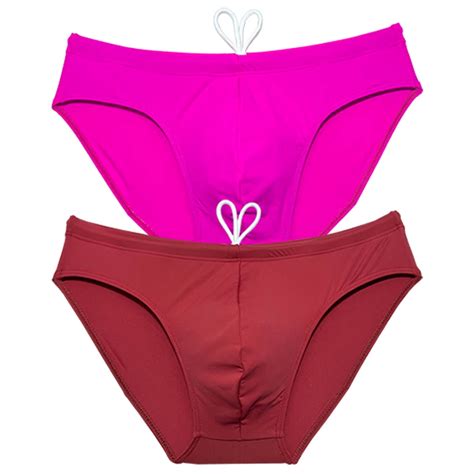 Botmois 2 Pack Beach Brief Mens Swimwear Drawstring Male Low Rise Swim