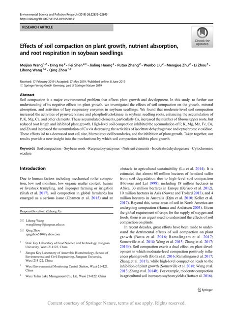 Effects Of Soil Compaction On Plant Growth Nutrient Absorption And