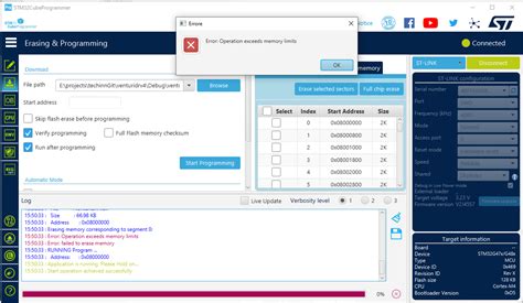 Error Operation Exceed Memory Limits Stm32g47x