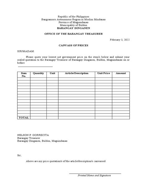 Canvass Form Pdf