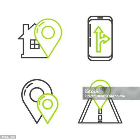Set Line Road Traffic Sign Map Pin Infographic Of City Map Navigation