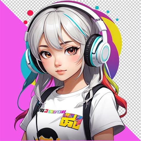 Premium Psd Cute Anime Girl Wearing Headphones